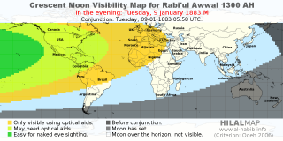 Crescent Moon Visibility Map 1300 AH - HilalMap | Alhabib - Coloring ...