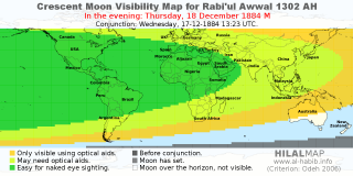 Crescent Moon Visibility Map 1302 AH - HilalMap | Alhabib - Coloring ...