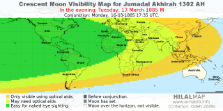 Crescent Moon Visibility Map 1302 AH - HilalMap | Alhabib - Coloring ...