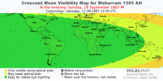 Crescent Moon Visibility Map 1305 AH - HilalMap | Alhabib - Coloring ...