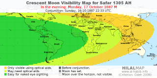 Crescent Moon Visibility Map 1305 AH - HilalMap | Alhabib - Coloring ...