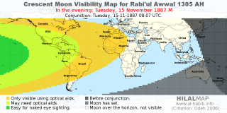 Crescent Moon Visibility Map 1305 AH - HilalMap | Alhabib - Coloring ...