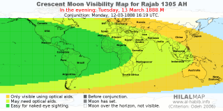 Crescent Moon Visibility Map 1305 AH - HilalMap | Alhabib - Coloring ...