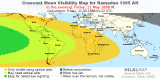 Crescent Moon Visibility Map 1305 AH - HilalMap | Alhabib - Coloring ...