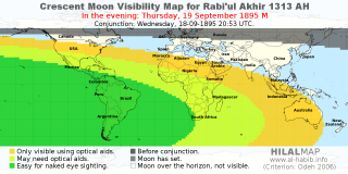 Crescent Moon Visibility Map 1313 AH - HilalMap | Alhabib - Coloring ...