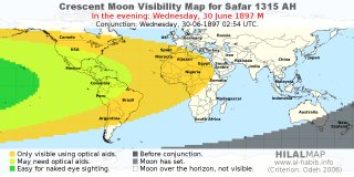 Crescent Moon Visibility Map 1315 AH - HilalMap | Alhabib - Coloring ...