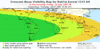 Crescent Moon Visibility Map 1315 AH - HilalMap | Alhabib - Coloring ...