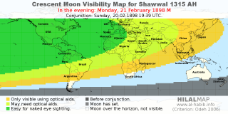 Crescent Moon Visibility Map 1315 AH - HilalMap | Alhabib - Coloring ...