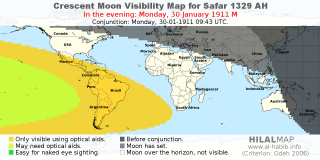 Crescent Moon Visibility Map 1329 AH - HilalMap | Alhabib - Coloring ...