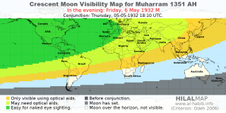 Crescent Moon Visibility Map 1351 AH - HilalMap | Alhabib - Coloring ...