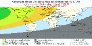 Crescent Moon Visibility Map 1357 AH - HilalMap | Alhabib - Coloring ...