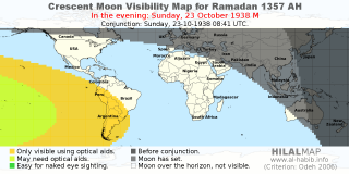 Crescent Moon Visibility Map 1357 AH - HilalMap | Alhabib - Coloring ...