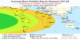 Crescent Moon Visibility Map 1357 AH - HilalMap | Alhabib - Coloring ...