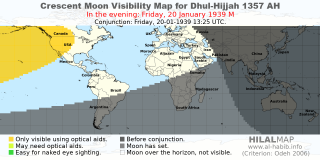 Crescent Moon Visibility Map 1357 AH - HilalMap | Alhabib - Coloring ...
