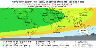 Crescent Moon Visibility Map 1357 AH - HilalMap | Alhabib - Coloring ...