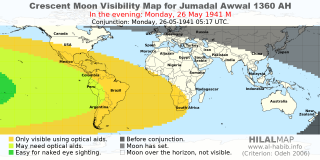 Crescent Moon Visibility Map 1360 AH - HilalMap | Alhabib - Coloring ...