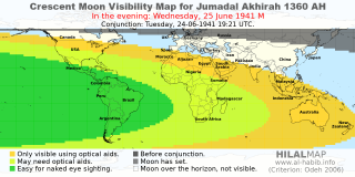 Crescent Moon Visibility Map 1360 AH - HilalMap | Alhabib - Coloring ...