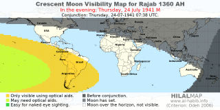 Crescent Moon Visibility Map 1360 AH - HilalMap | Alhabib - Coloring ...