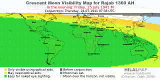 Crescent Moon Visibility Map 1360 AH - HilalMap | Alhabib - Coloring ...