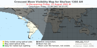 Crescent Moon Visibility Map 1360 AH - HilalMap | Alhabib - Coloring ...