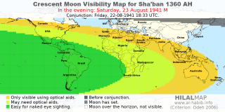 Crescent Moon Visibility Map 1360 AH - HilalMap | Alhabib - Coloring ...