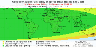 Crescent Moon Visibility Map 1360 AH - HilalMap | Alhabib - Coloring ...