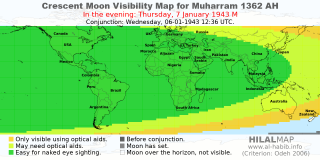Crescent Moon Visibility Map 1362 AH - HilalMap | Alhabib - Coloring ...