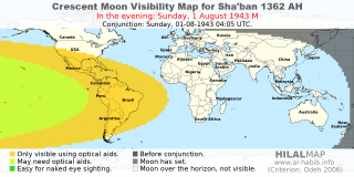Crescent Moon Visibility Map 1362 AH - HilalMap | Alhabib - Coloring ...