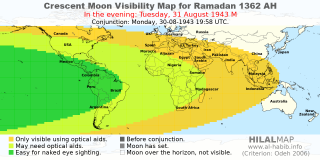 Crescent Moon Visibility Map 1362 AH - HilalMap | Alhabib - Coloring ...