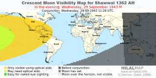 Crescent Moon Visibility Map 1362 AH - HilalMap | Alhabib - Coloring ...