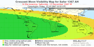 Crescent Moon Visibility Map 1367 AH - HilalMap | Alhabib - Coloring ...