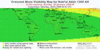Crescent Moon Visibility Map 1368 AH - HilalMap | Alhabib - Coloring ...