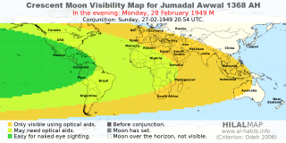 Crescent Moon Visibility Map 1368 AH - HilalMap | Alhabib - Coloring ...