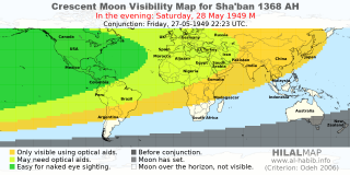 Crescent Moon Visibility Map 1368 AH - HilalMap | Alhabib - Coloring ...