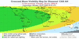 Crescent Moon Visibility Map 1368 AH - HilalMap | Alhabib - Coloring ...