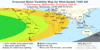 Crescent Moon Visibility Map 1368 AH - HilalMap | Alhabib - Coloring ...