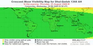 Crescent Moon Visibility Map 1368 AH - HilalMap | Alhabib - Coloring ...