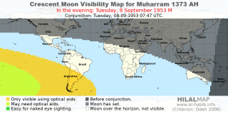 Crescent Moon Visibility Map 1373 AH - HilalMap | Alhabib - Coloring ...
