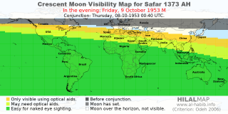 Crescent Moon Visibility Map 1373 AH - HilalMap | Alhabib - Coloring ...