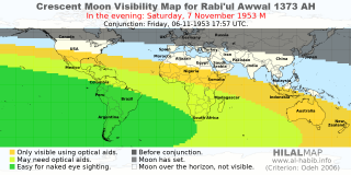 Crescent Moon Visibility Map 1373 AH - HilalMap | Alhabib - Coloring ...