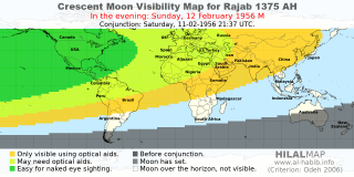 Crescent Moon Visibility Map 1375 AH - HilalMap | Alhabib - Coloring ...