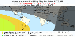 Crescent Moon Visibility Map 1377 AH - HilalMap | Alhabib - Coloring ...