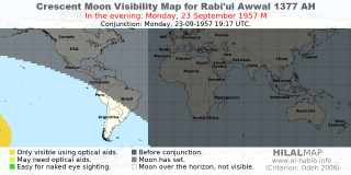 Crescent Moon Visibility Map 1377 AH - HilalMap | Alhabib - Coloring ...
