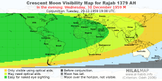 Crescent Moon Visibility Map 1379 AH - HilalMap | Alhabib - Coloring ...