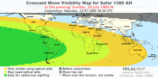Crescent Moon Visibility Map 1380 AH - HilalMap | Alhabib - Coloring ...