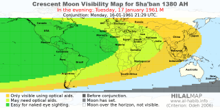 Crescent Moon Visibility Map 1380 AH - HilalMap | Alhabib - Coloring ...