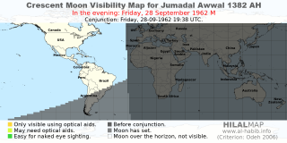 Crescent Moon Visibility Map 1382 AH - HilalMap | Alhabib - Coloring ...