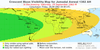 Crescent Moon Visibility Map 1382 AH - HilalMap | Alhabib - Coloring ...