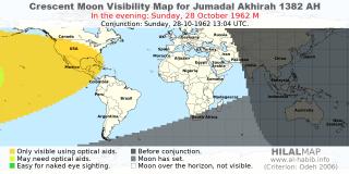 Crescent Moon Visibility Map 1382 AH - HilalMap | Alhabib - Coloring ...