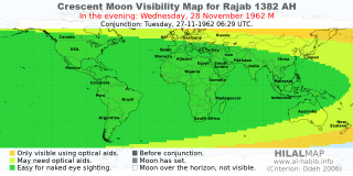 Crescent Moon Visibility Map 1382 AH - HilalMap | Alhabib - Coloring ...